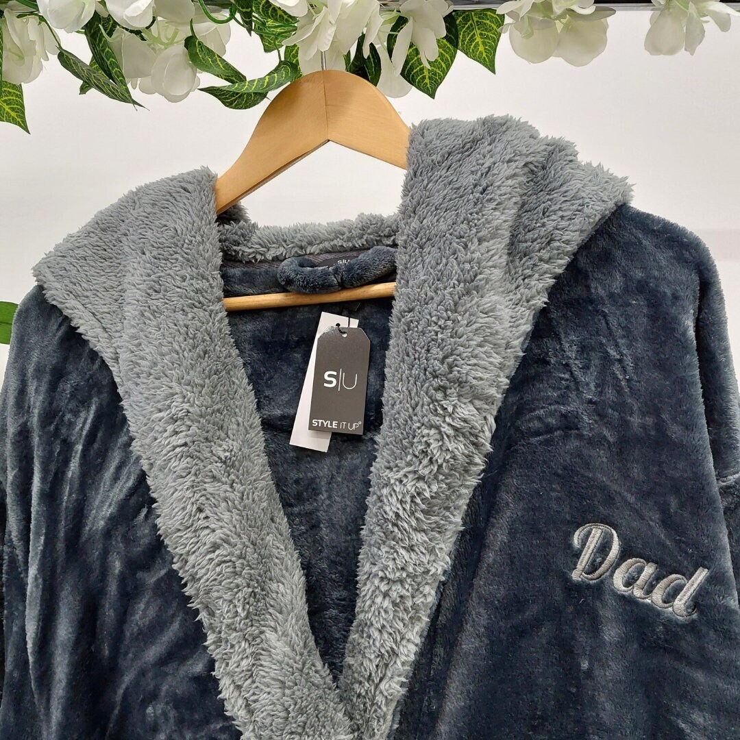 Personalised Mens Luxury Soft Warm Hooded Snuggle Fleece Cosy Bath Robe ...