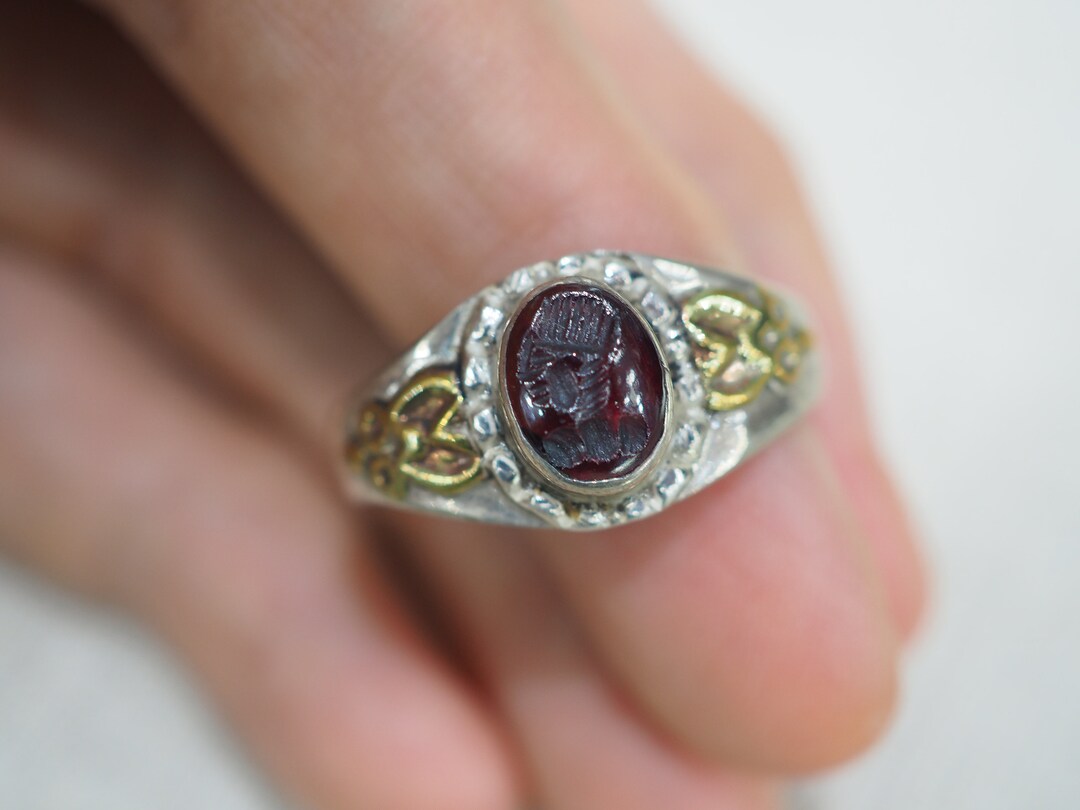 Ancient Garnet Intagliol King Face Armour Signet Sterling Silver Ring ...