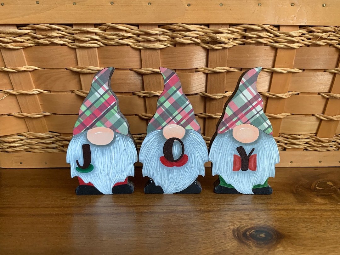 Christmas Gnomes, Wooden Hand Painted Joy Gnomes, Set of 3, Christmas ...
