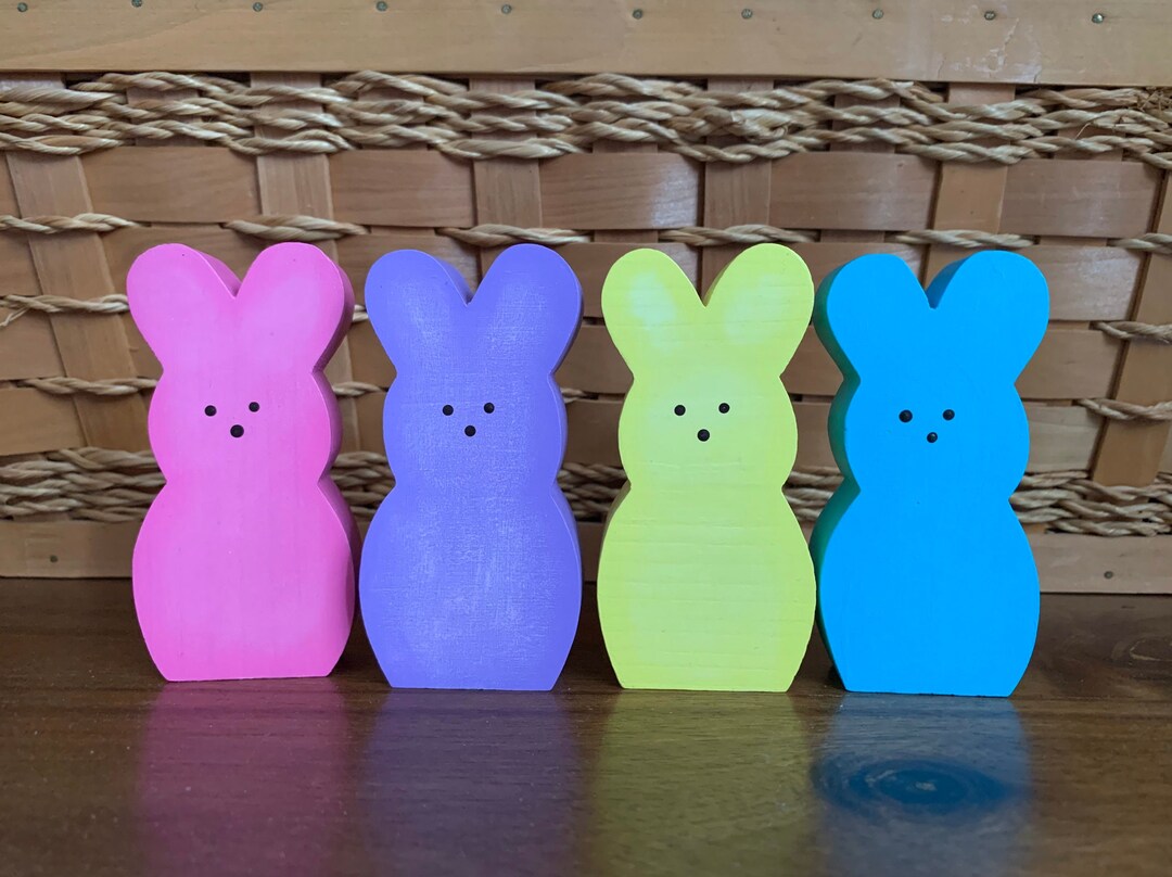 Easter Bunny Peeps, Wooden Hand Painted Peeps, Set of Four Small ...