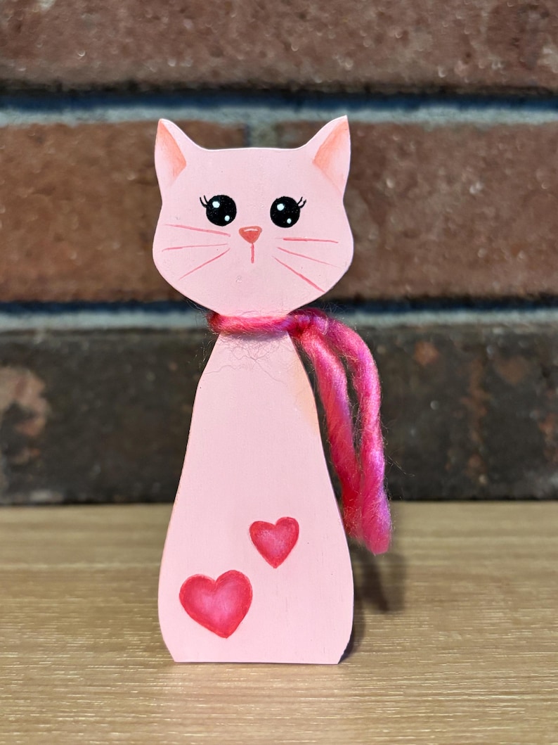 Valentine Cat, Wooden Hand Painted Cat, Sweetheart Cat for Tiered Tray - Etsy