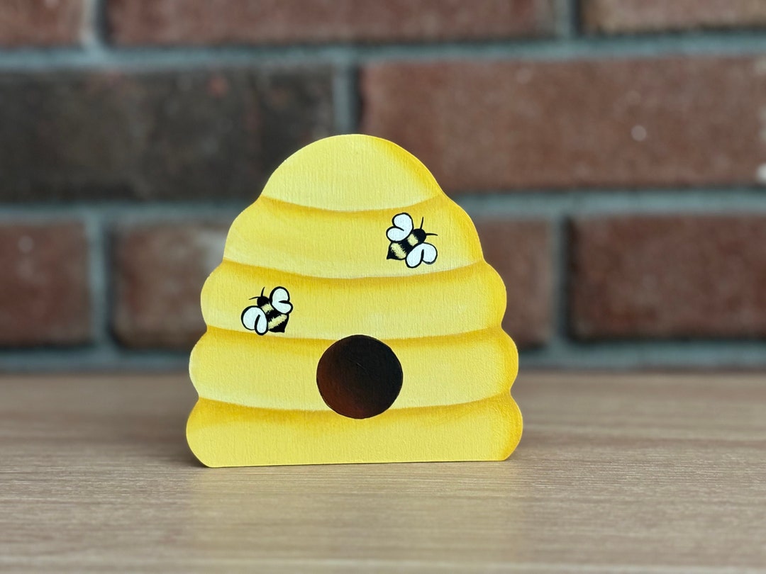 Wooden Bee Hive, Hand Painted Bee Hive With Bees, Tiered Tray Summer ...