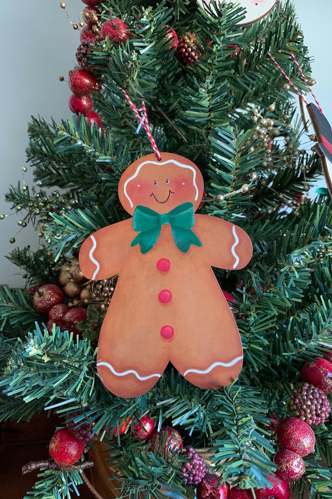 Hand Painted Gingerbread Boy Ornament: Wooden Christmas Tree Decoration ...