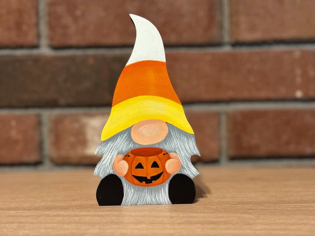 Halloween Gnome, Trick or Treat Gnome, Candy Corn Decor, Wooden Hand ...