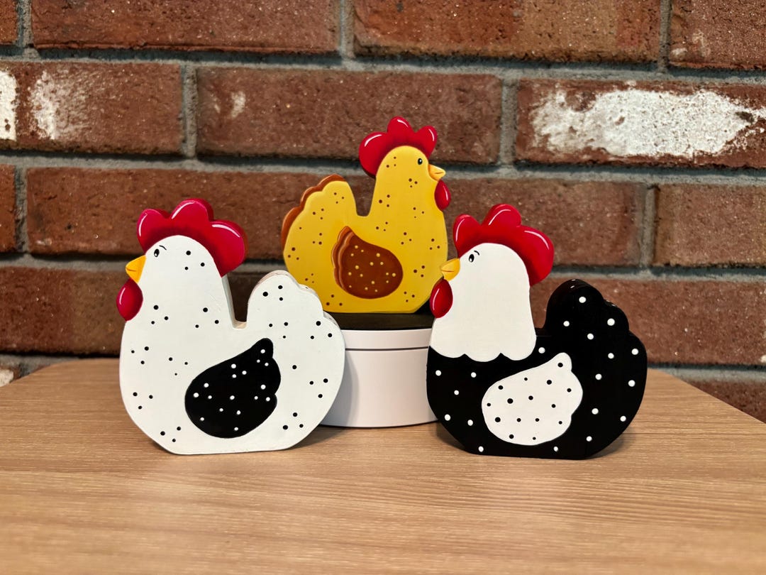 Wooden Chicken: Small Hand Painted Hen, Chicken Coop, Kitchen Decor - Etsy