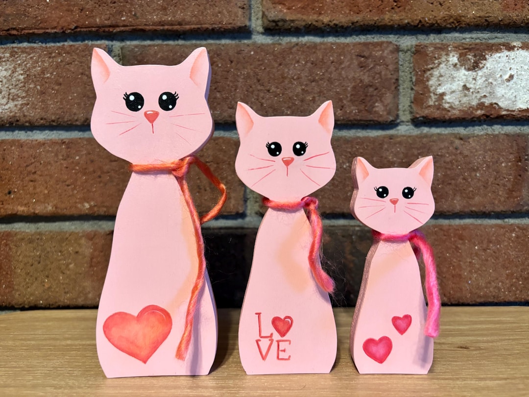 Valentine Cat, Wooden Hand Painted Cat, Sweetheart Cat for Tiered Tray - Etsy
