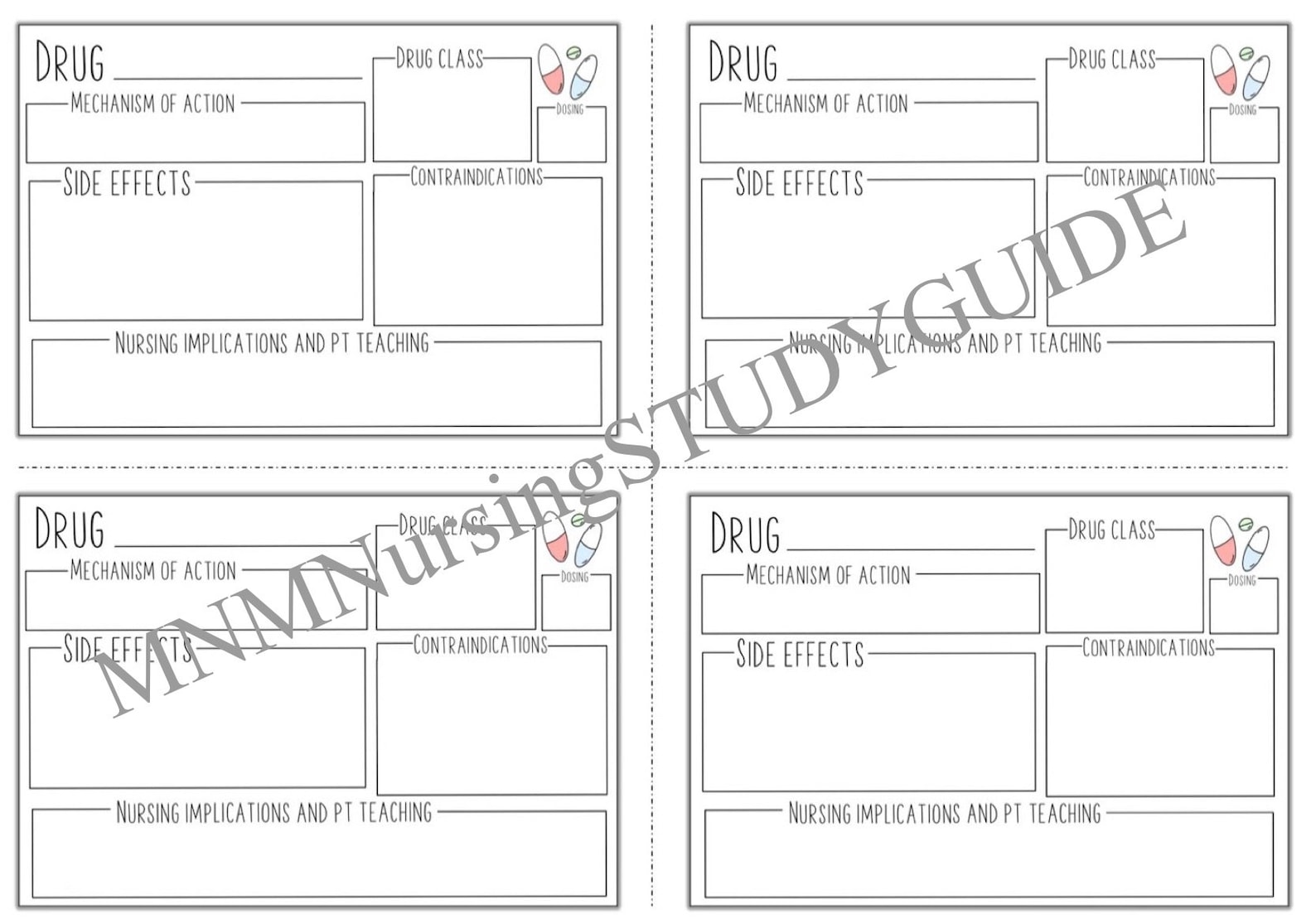 Pharmacology NOTECARDS Template - Etsy