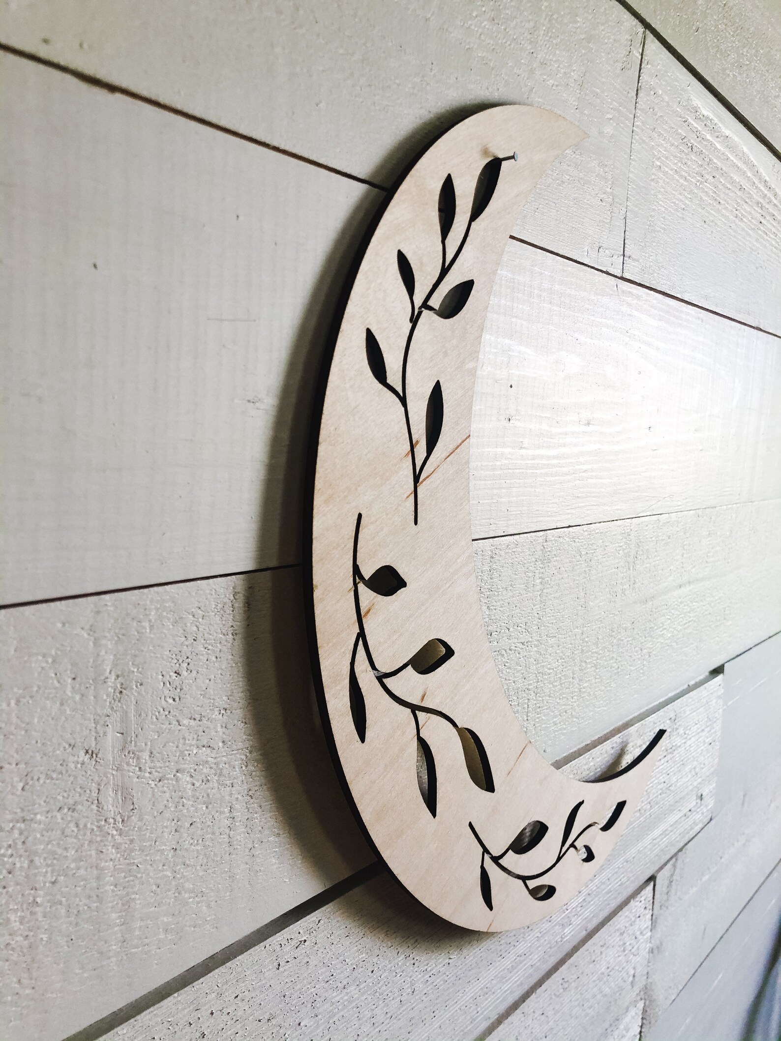 Moon Wall Decor Wooden Bohemian Floral Moon Wall Hanging - Etsy