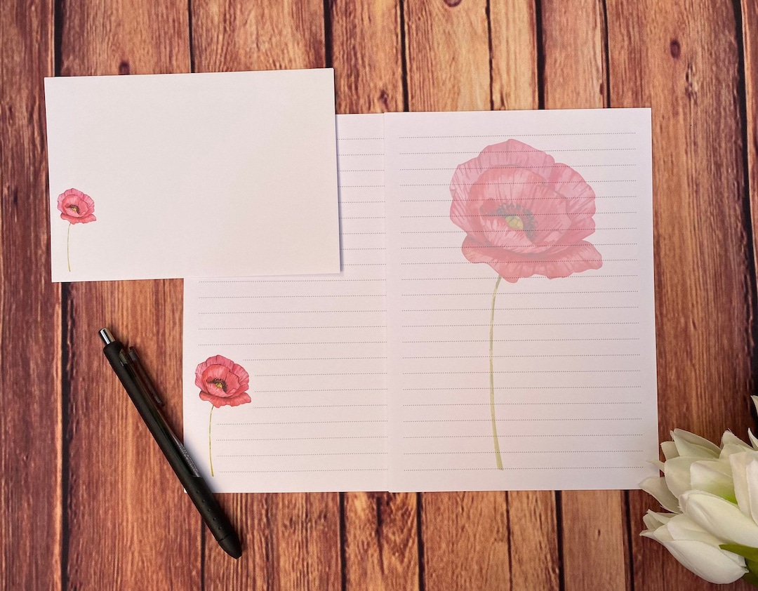 Single Poppy A5 Writing Set, Writing Set, Penpal, Custom Stationery Set ...