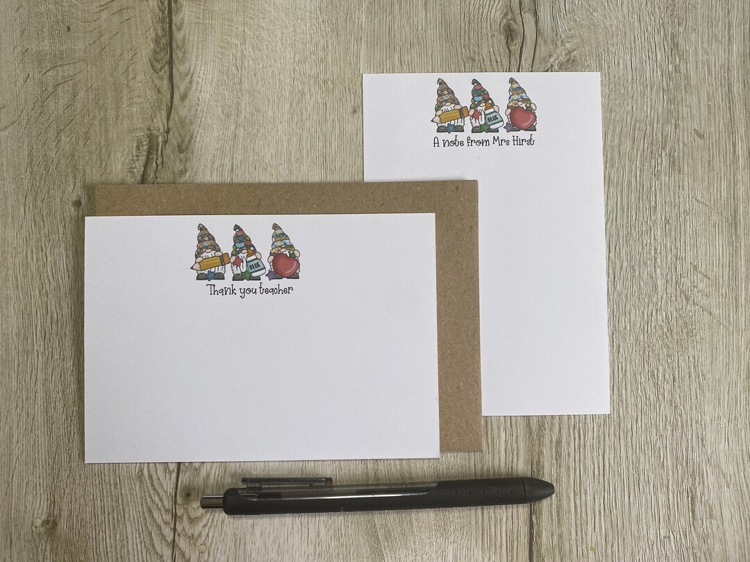 Personalised Teacher Gonk A6 Note Cards, Set of 10, Envelopes, Gift Set ...