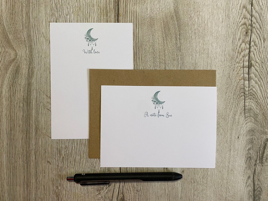 Personalised Moon Charm A6 Note Cards Set of 10, Envelopes, Gift Set ...