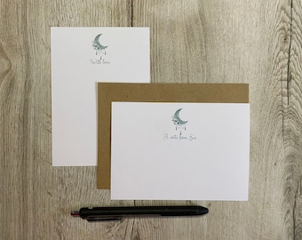 Sun Moon Face Note Card Set of 10 in White or Light Ivory With - Etsy