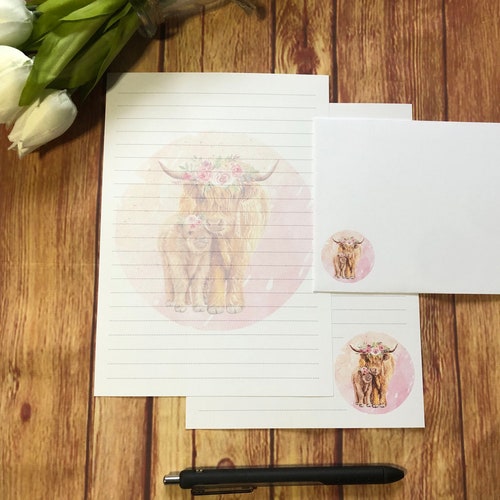 Highland Cow Stationery Letter Writing Paper and Stickers - Etsy