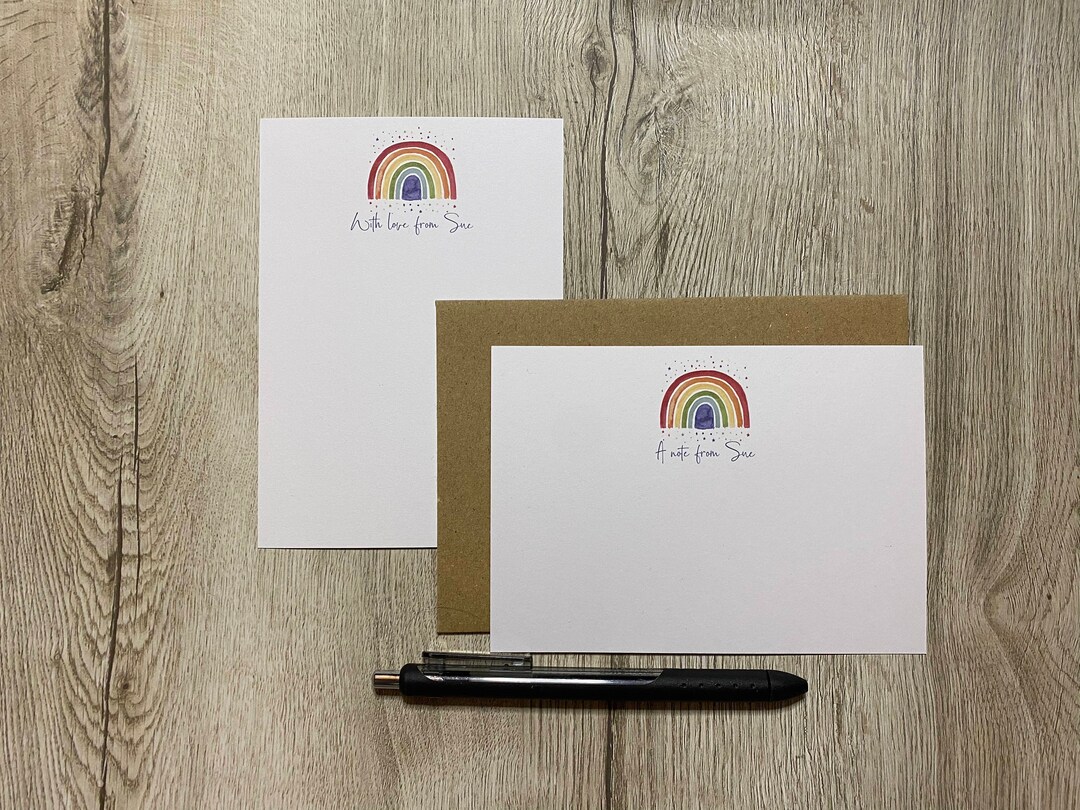 Personalised Rainbow A6 Note Cards, Set of 10, Envelopes, Gift Set ...