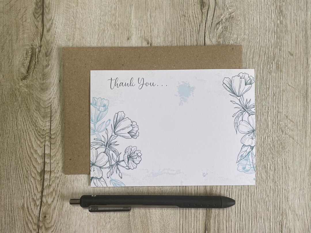 Personalised Blue Floral A6 Note Cards, Set of 10, Envelopes, Gift Set ...