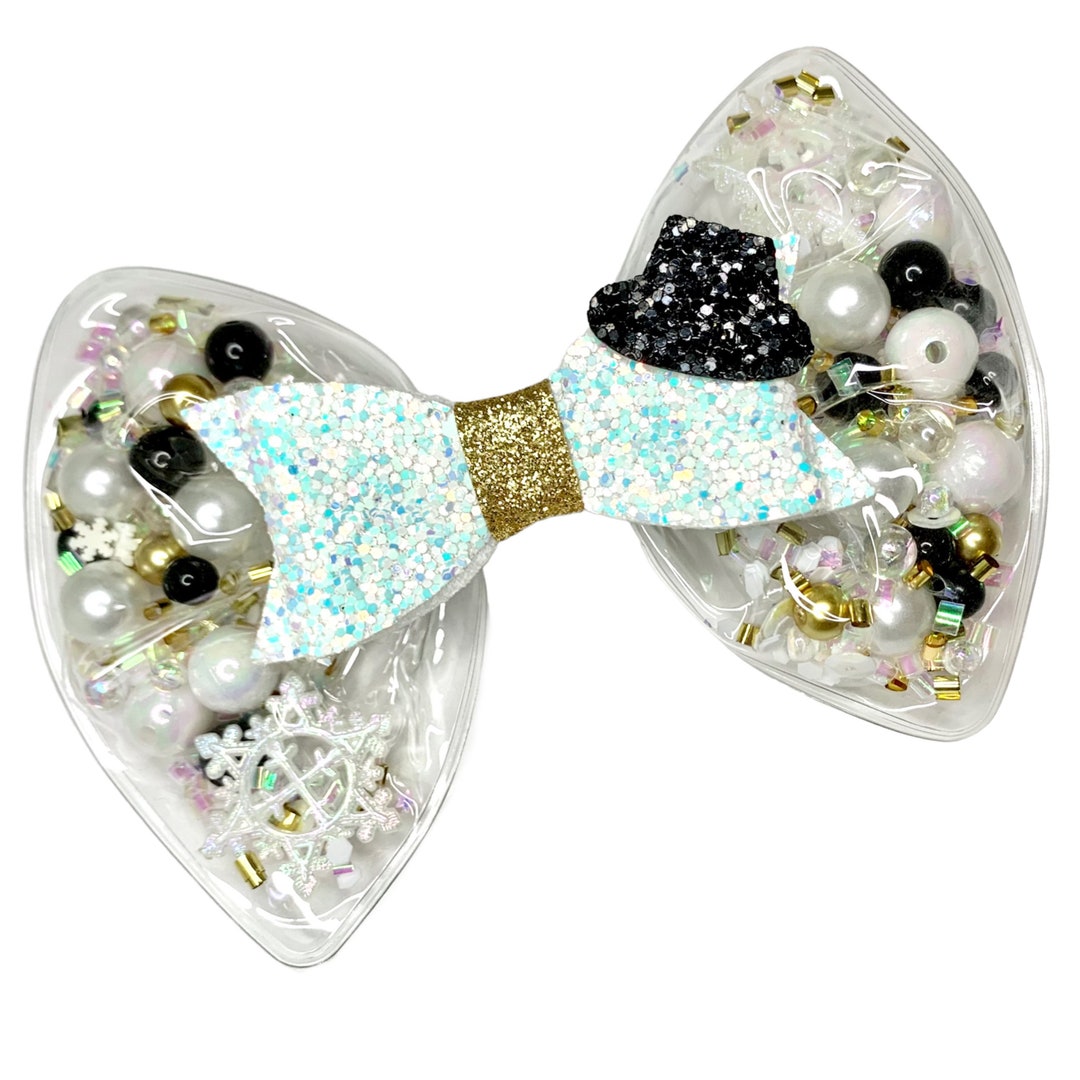 Girls Shaker Hair Bow - Glitter Faux Leather Winter Snowman Bow - Etsy