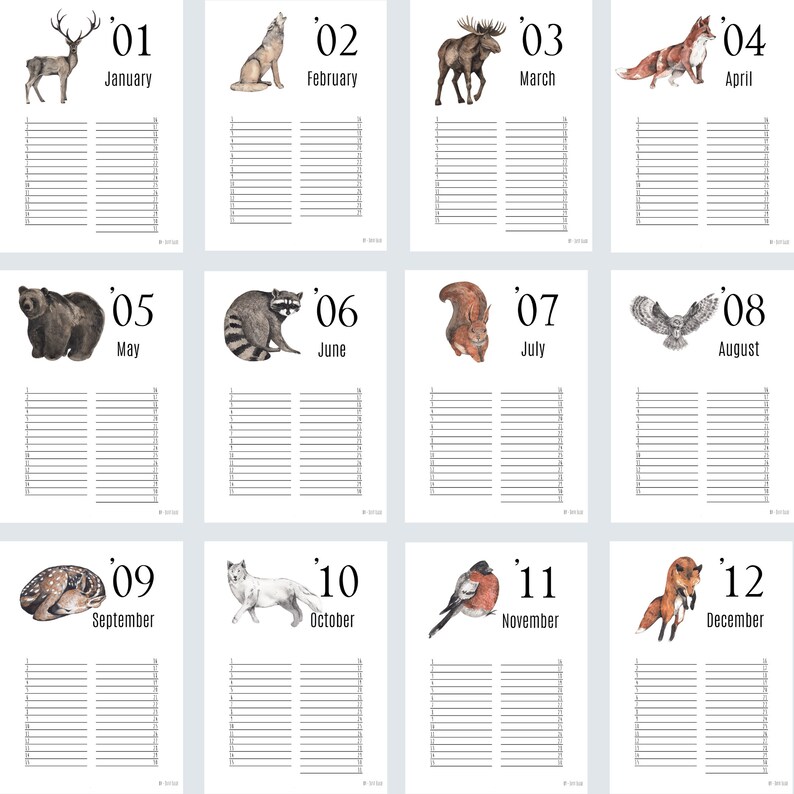 Download & Print - Birthday Calendar Forest Animals - Etsy