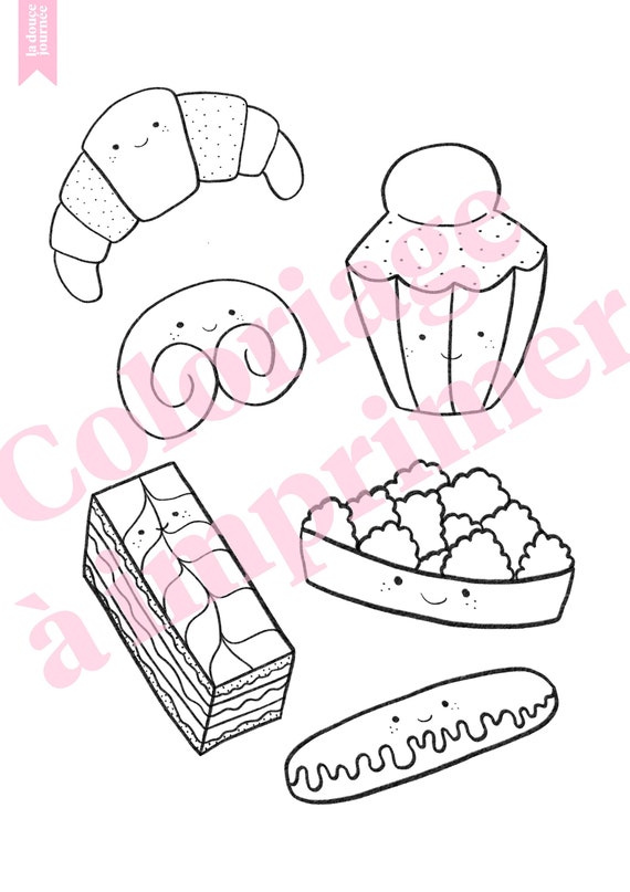 Coloriage à imprimer sur le thème des douces pâtisseries | Etsy France