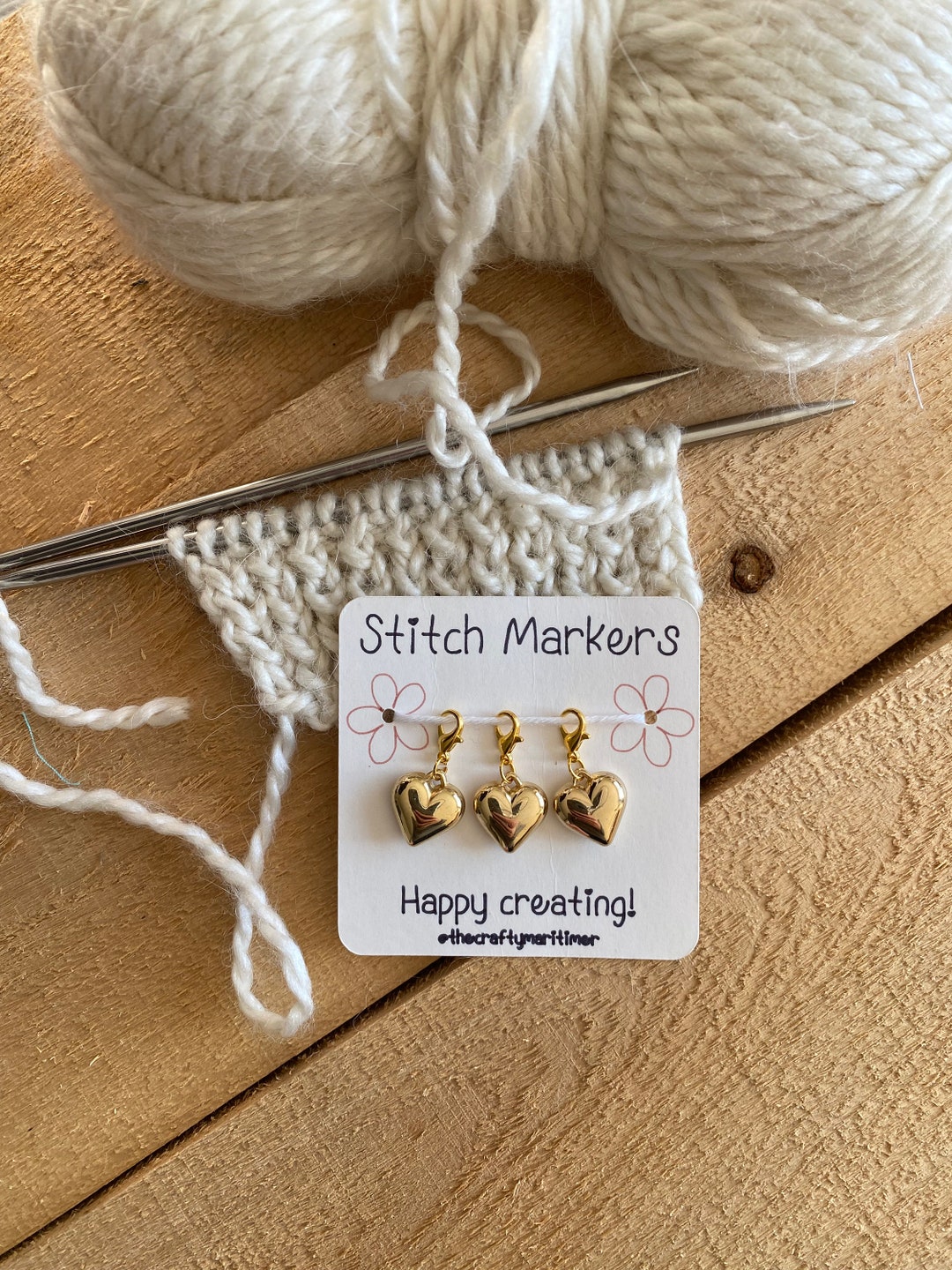Golden Heart Stitch Marker Set of 3 | Knitting Markers | Crochet ...