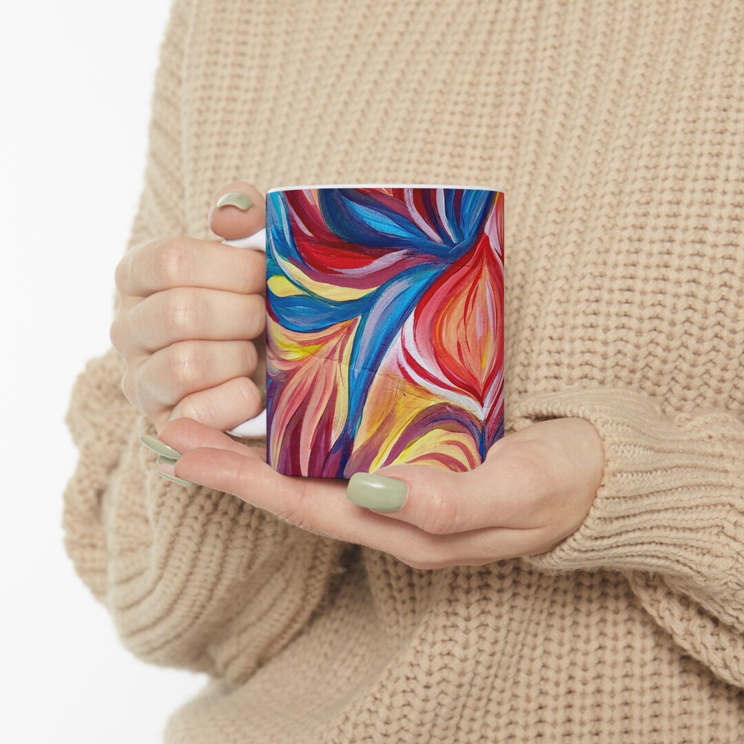 Abstract Floral Painting Mug | Colorful Petal Art Ceramic Mug - Etsy