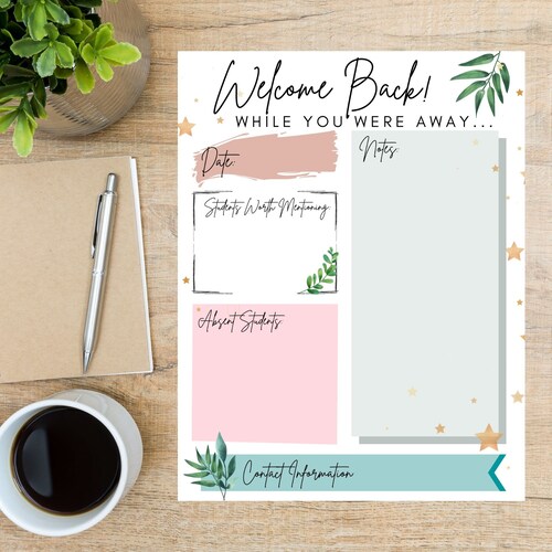 Printable Substitute Note With Pencils While You Were Away - Etsy