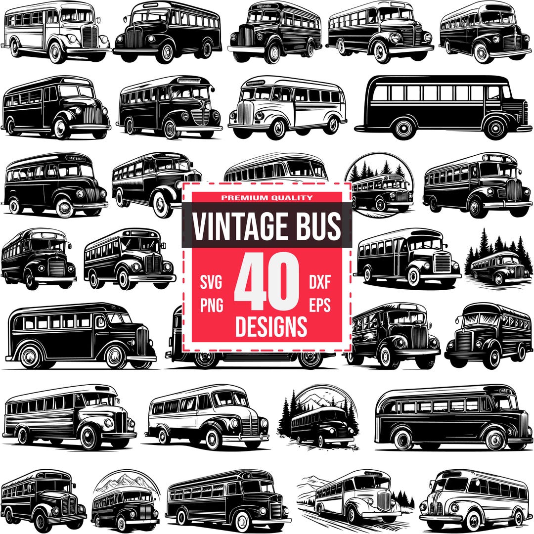Vintage Bus Svg Bundle, Retro Transportation, Classic Bus Clipart ...