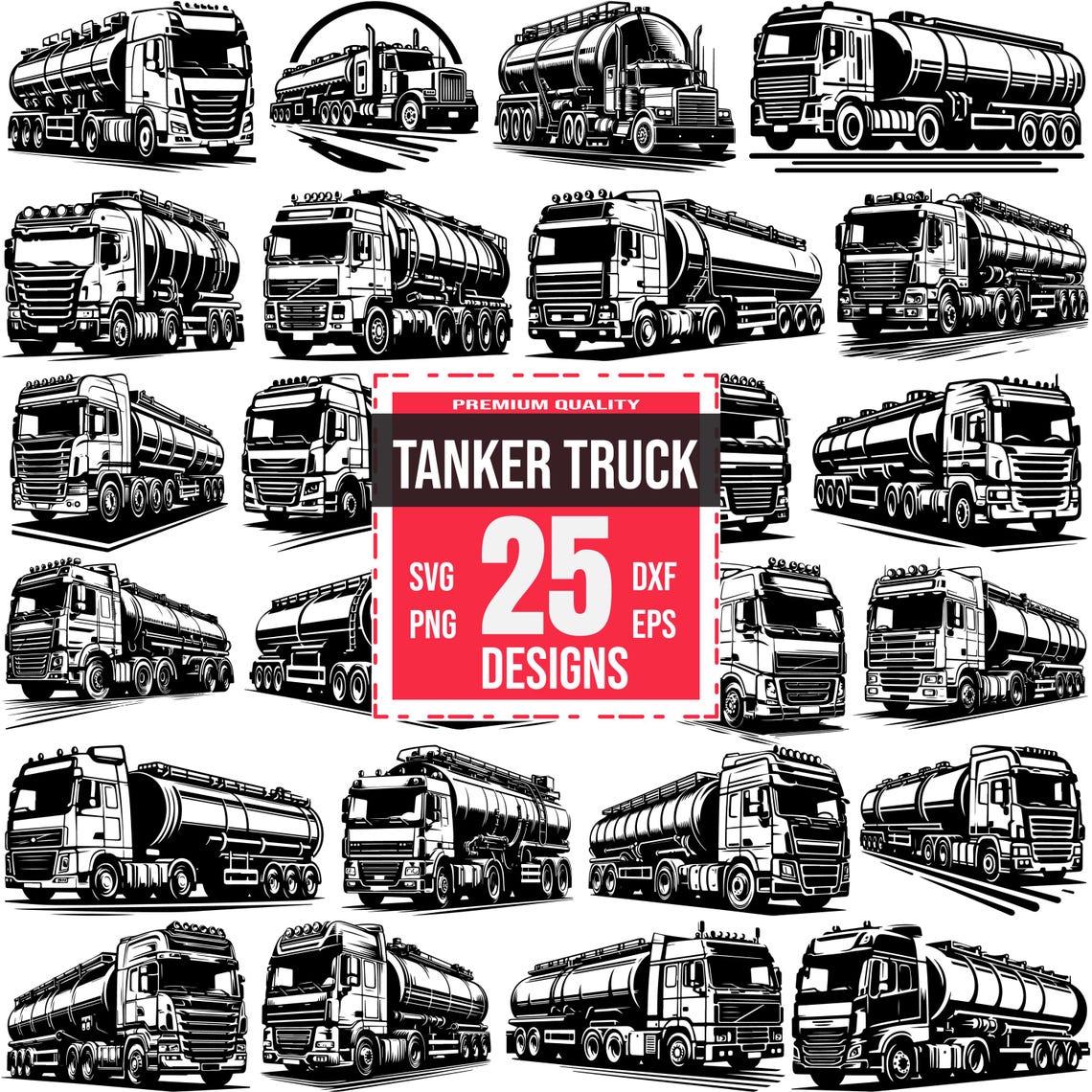 Tanker Truck SVG Bundle | 25 Fuel Transport Designs | Industrial ...