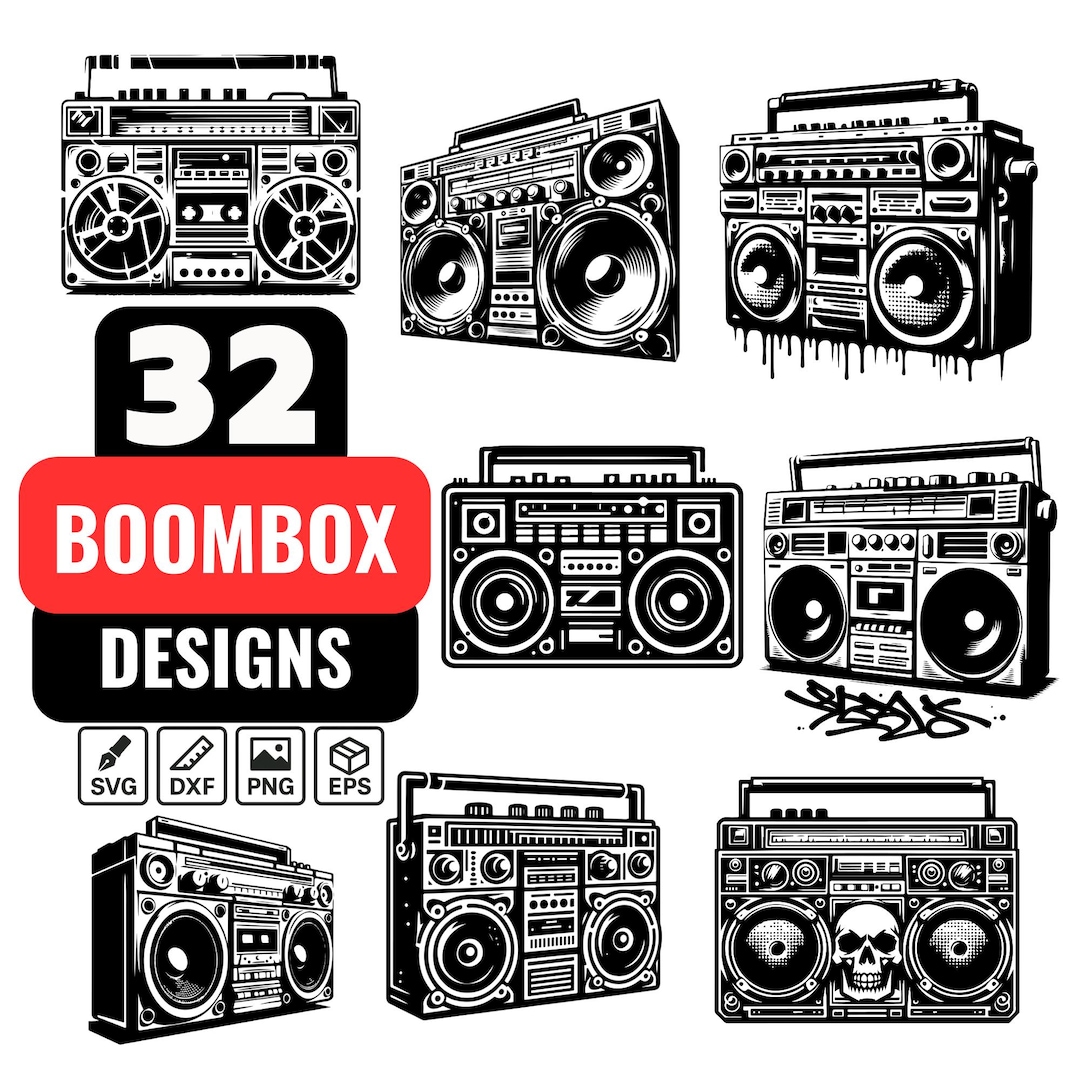 Retro Boombox SVG Bundle With 32 Vintage Ghetto Blaster Designs for T ...