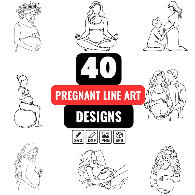 40 Pregnant Line Art SVG Bundle | Maternity Silhouette Clipart ...