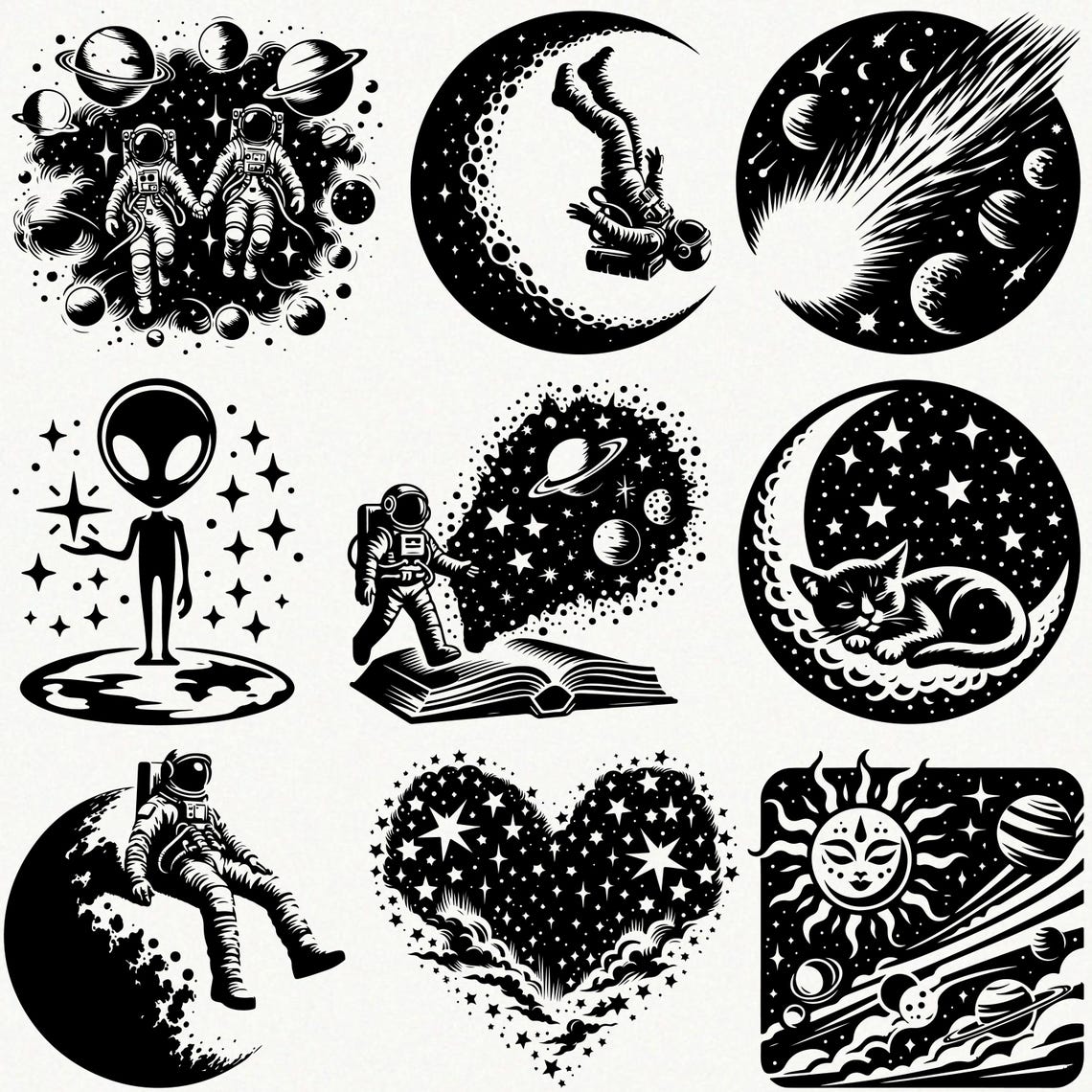 Outer Space SVG Bundle | 50 Space Clipart | Astronaut SVG, UFO Alien ...