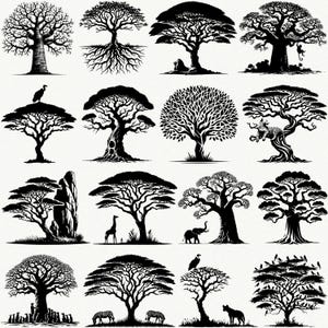 40 African Tree SVG Bundle – Baobab, Acacia & Wildlife Scene, Safari ...