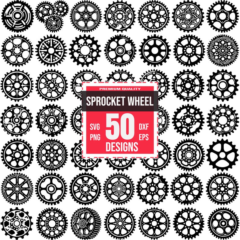 Sprocket Wheel SVG Bundle, Gear Wheel PNG, Mechanical Cog DXF ...