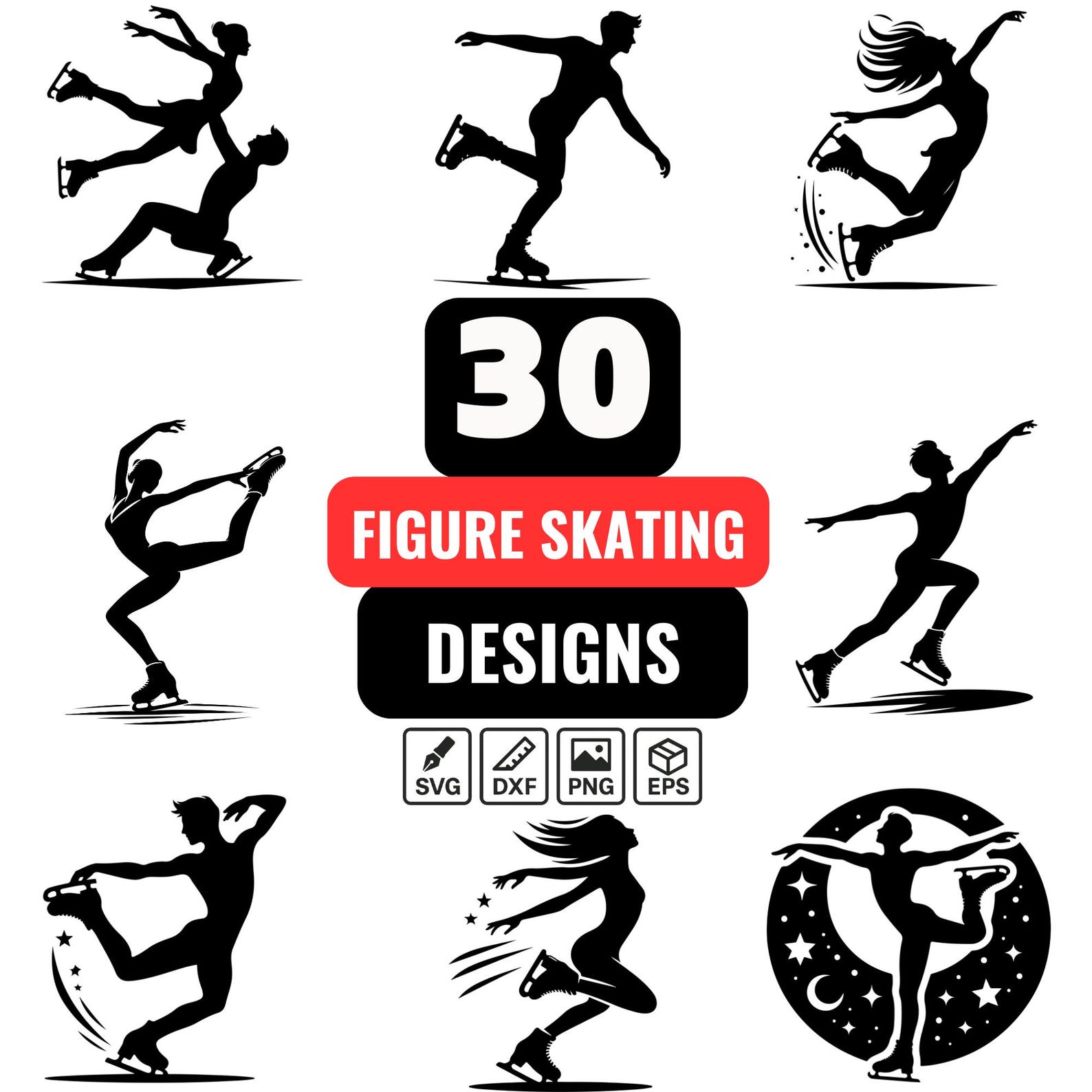 30 Figure Skating SVG Bundle | Ice Skater Silhouette Clipart | Winter ...