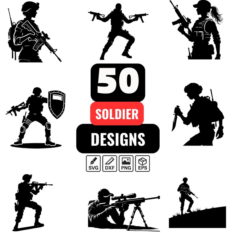 Soldier SVG Bundle | 50 Military Designs | Combat, Tactical, Patriotic ...
