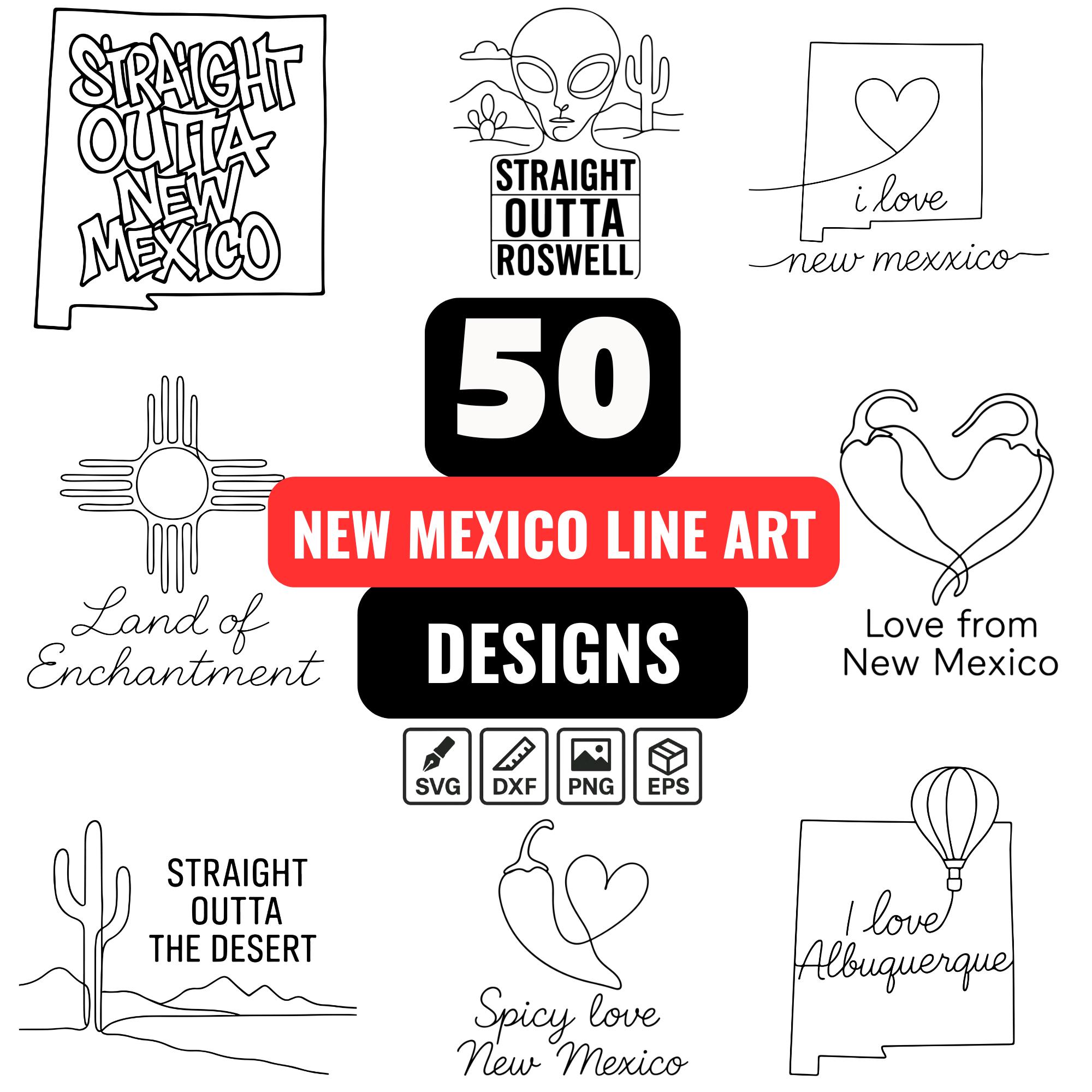 New Mexico Line Art SVG Bundle – 50 State Pride, Roswell UFO, Desert ...