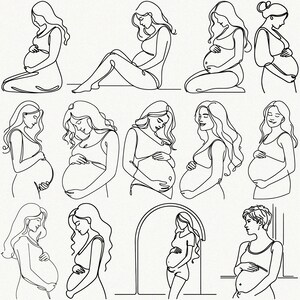Pregnancy Line Art SVG Bundle | 40 Minimalist Maternity PNG | Expecting ...