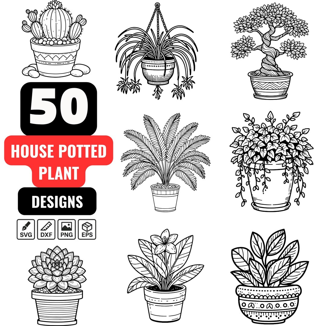 House Plant SVG Bundle, 50 Potted Plant Designs, Succulent, Cactus ...