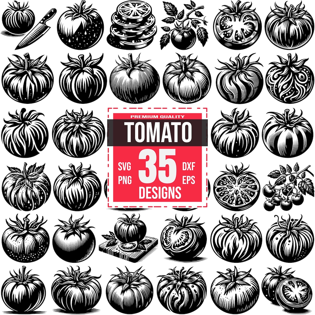 Tomato SVG Bundle With 35 Tomato Clipart Designs for Kitchen Decor and ...