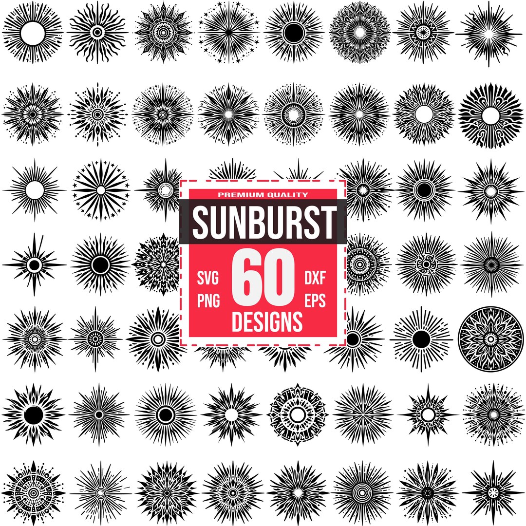 Sunburst SVG Bundle, Radiant Burst PNG, Geometric Starburst DXF, Retro ...