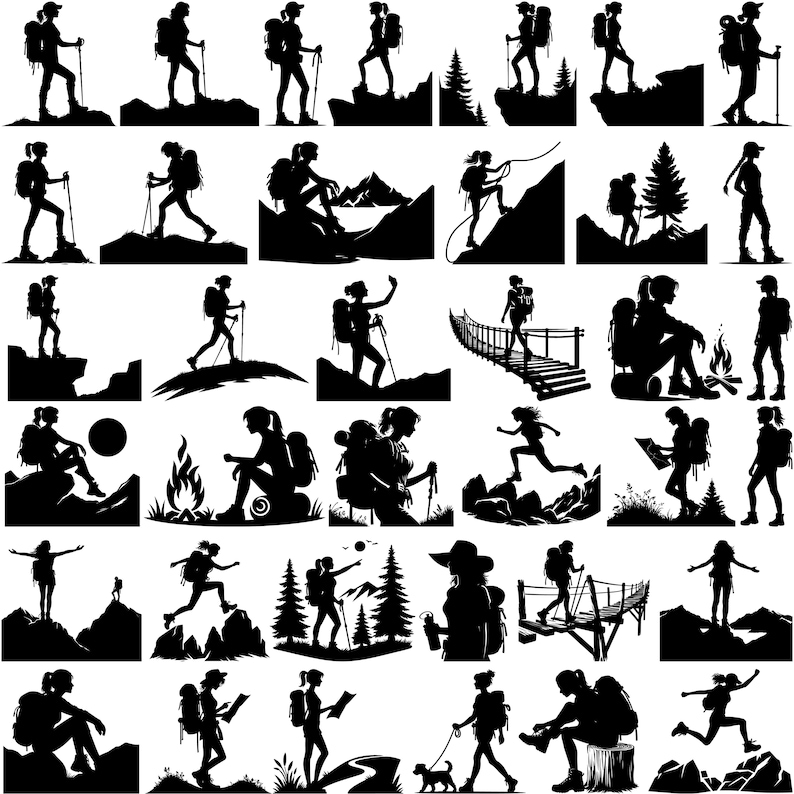 Female Hiker SVG Bundle | 40 Adventure Woman Designs | Hiking Clipart ...
