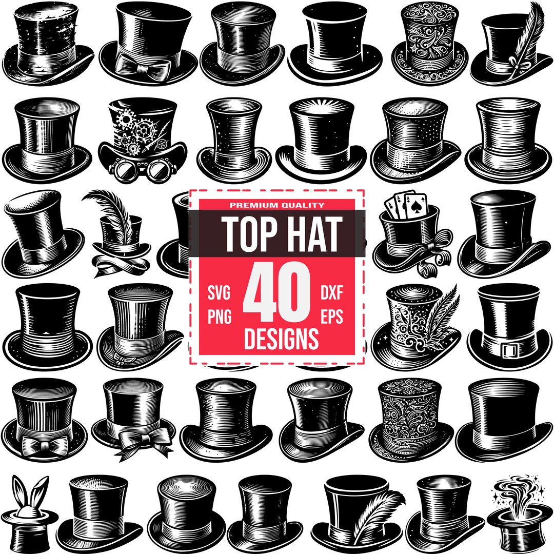 Top Hat SVG Bundle 40 Stylish & Vintage Designs Gentleman, Magician ...