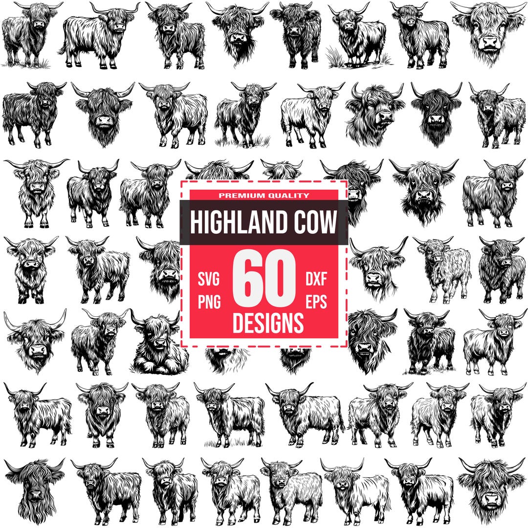 Highland Cow Svg Bundle, Cow Svg, Highland Cow Clipart, Cattle Svg ...