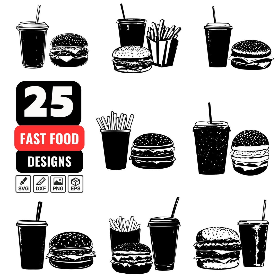 Vintage Fast Food Svg Bundle, Burger Svg, French Fries Svg, Drink Svg ...