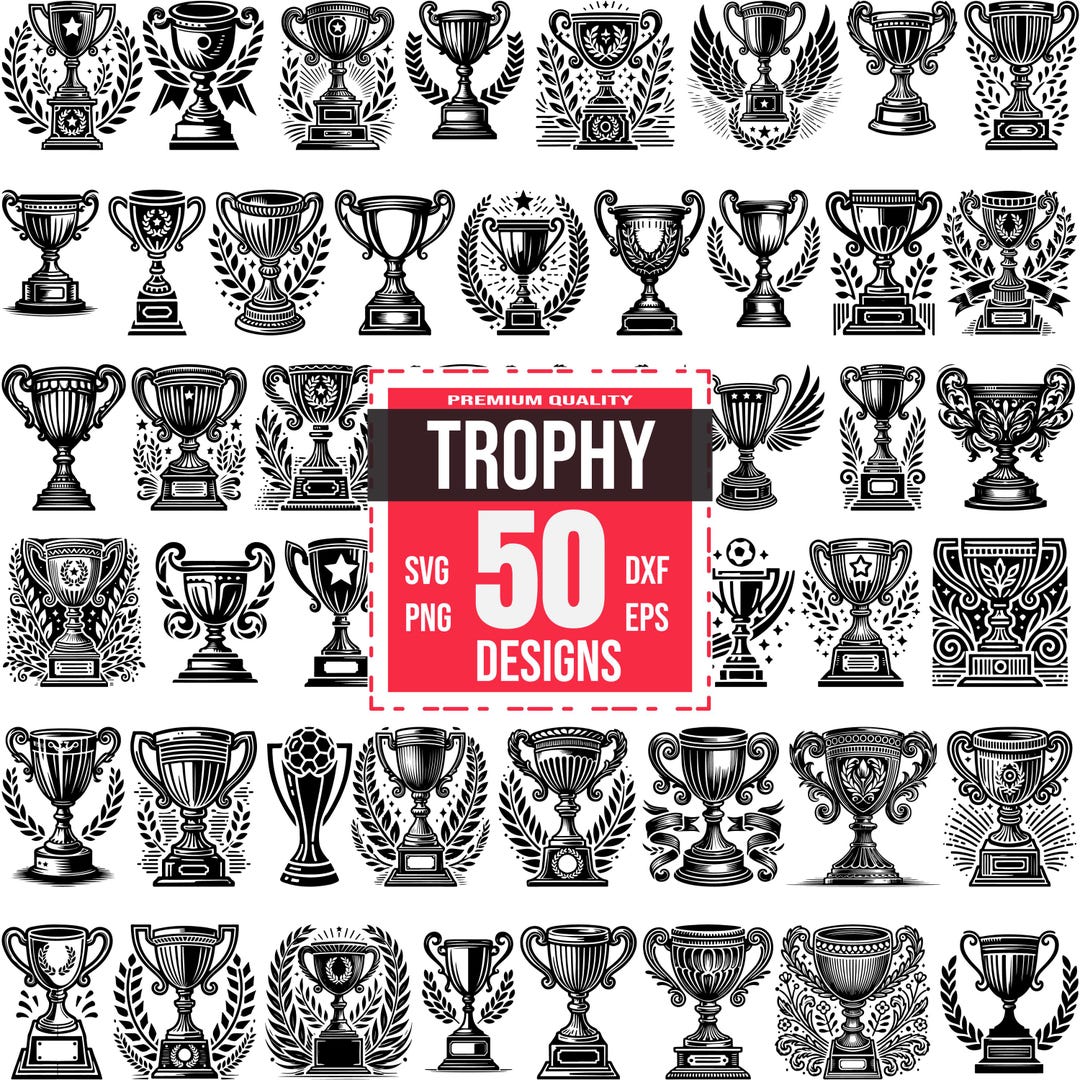 Trophy SVG Bundle | 50 Award-inspired Designs | Sports, Achievement ...