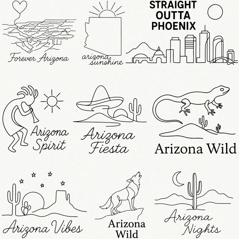 Arizona Line Art SVG Bundle – 50 Desert, Cactus, Tucson Skyline, and ...