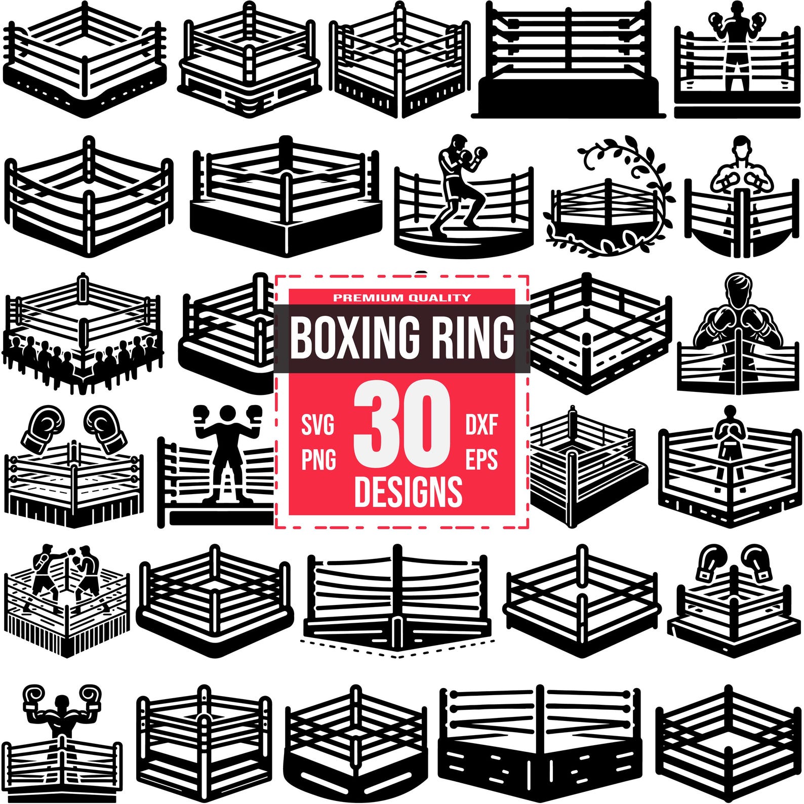 Boxing Ring SVG Bundle, 30 Combat Sports Designs, Professional Ring ...