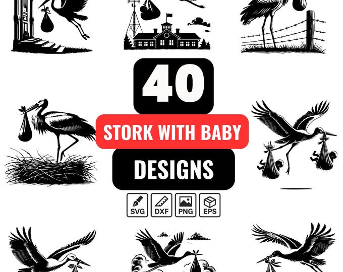 Stork and Baby SVG Bundle, Baby Announcement SVG, Pregnancy Reveal ...
