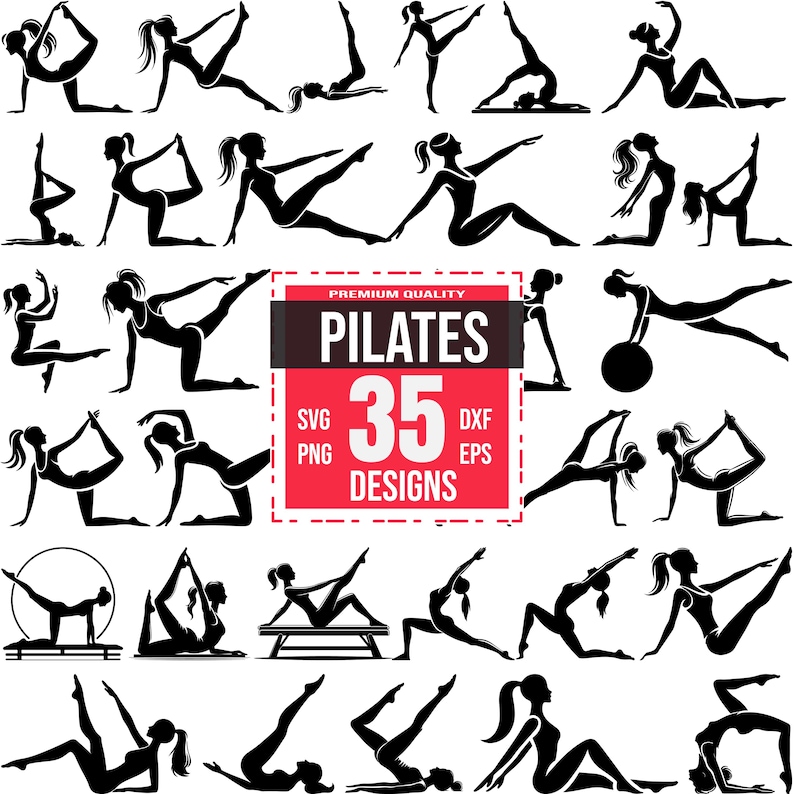 Pilates SVG Bundle | 40 Fitness & Yoga Pose Designs | Workout ...