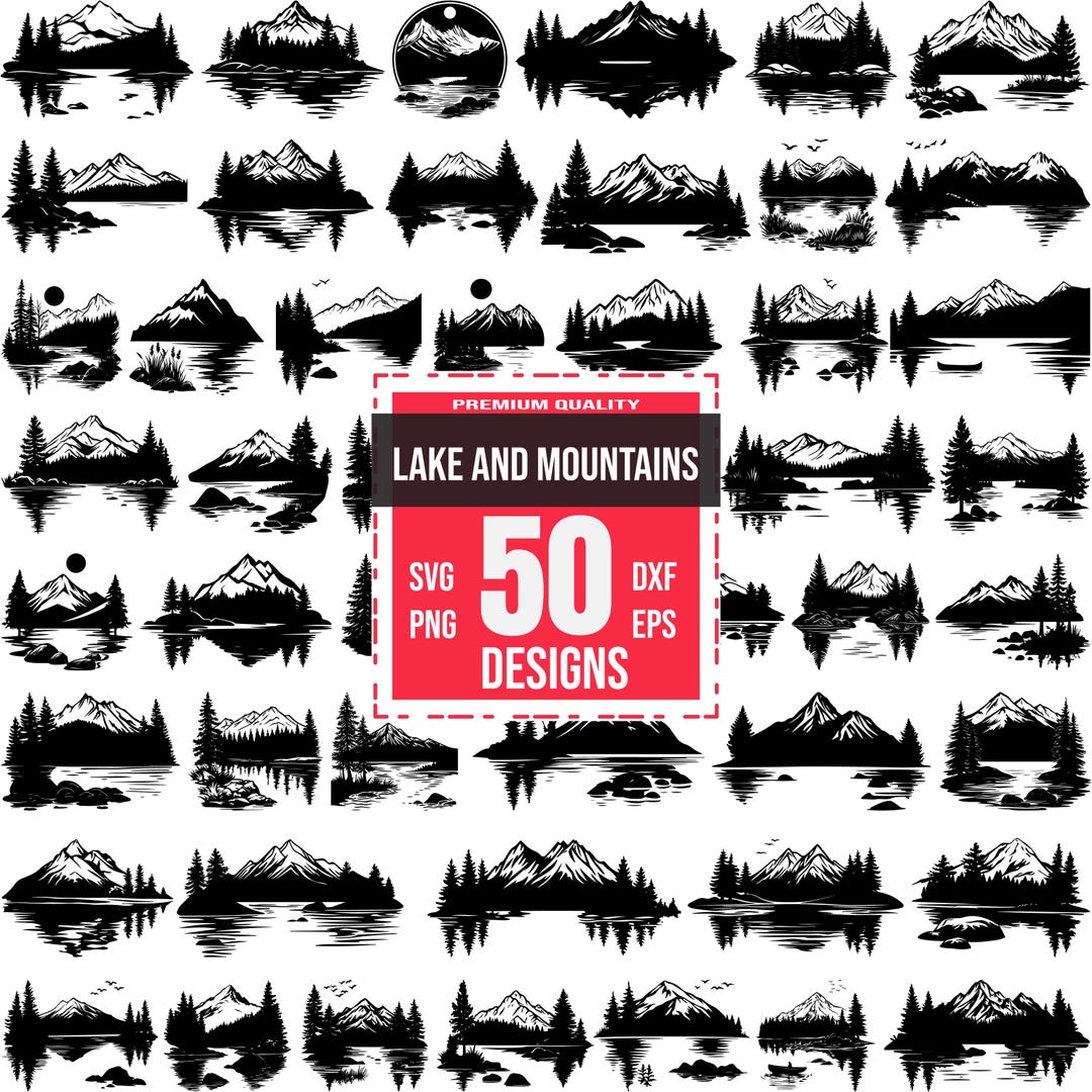 Lake and Mountains Scene Svg Bundle, Nature Landscape, Scenic View Svg ...