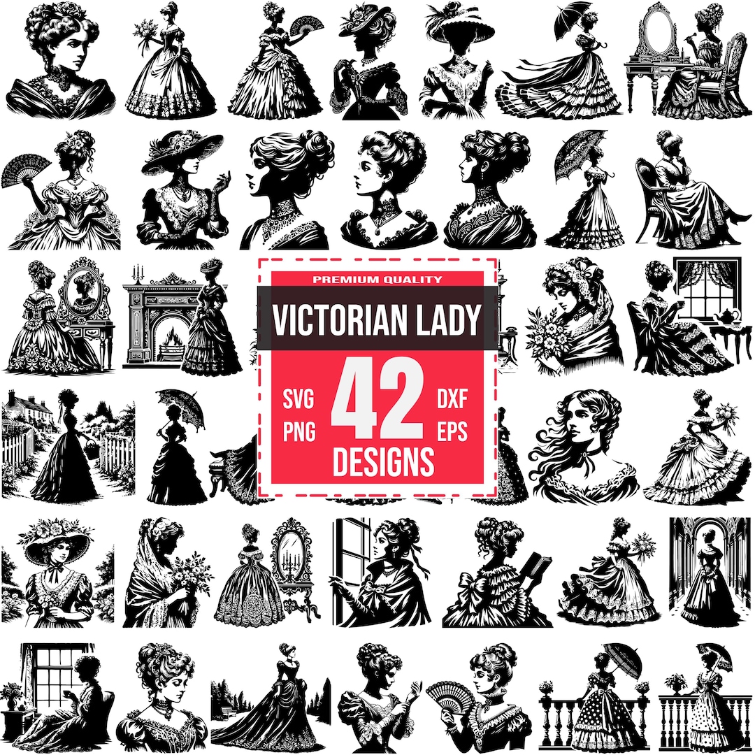 Victorian Lady SVG Bundle With 42 Elegant Vintage Silhouette Clipart ...
